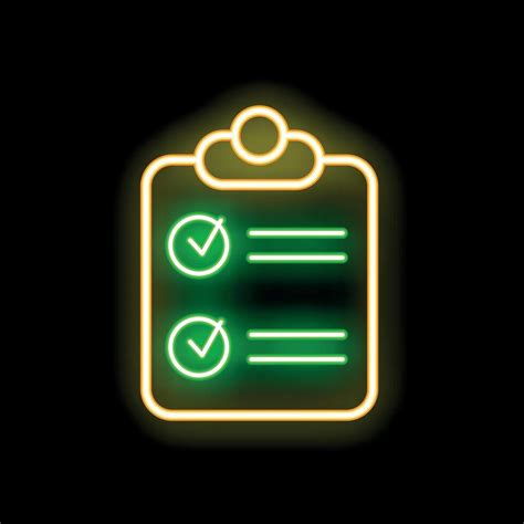 Neon Green Clipboard Showing Checkmarks On Black Background 52798642 Vector Art At Vecteezy