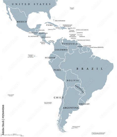 Latin America Countries Political Map With National Borders Countries