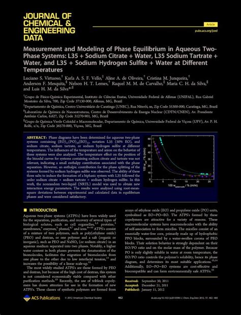 Pdf Measurement And Modeling Of Phase Equilibrium In Aqueous Two