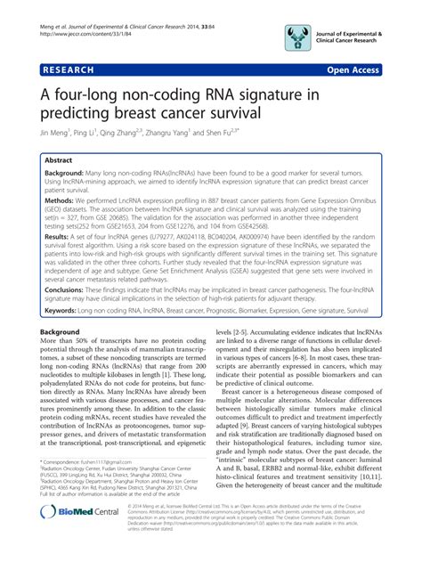 pdf a four long non coding rna signature in predicting breast cancer