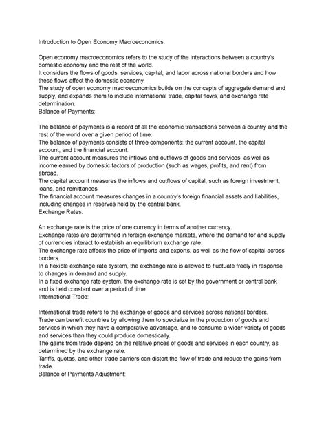 Open Economy Macro Notes Introduction To Open Economy Macroeconomics Open Economy