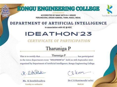 Finished Top Spot At Ideathon23 At Kongu Tharuniga P Posted On The