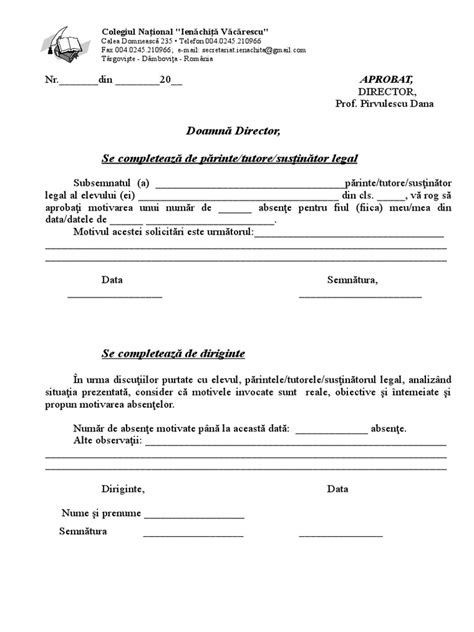 Cerere Motivare Absente Ore Pdf