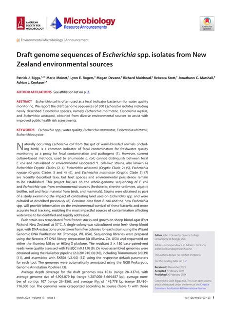 Pdf Draft Genome Sequences Of Escherichia Spp Isolates From New