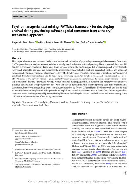 Psycho‑managerial Text Mining Pmtm A Framework For Developing And