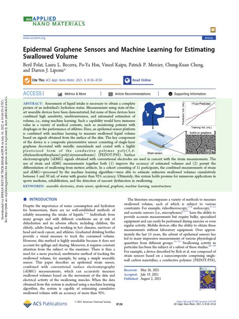 Epidermal Graphene Sensors And Machine Learning For Estimating Swallowed Volume Pdf Graphene