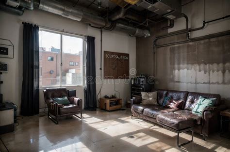 Showcasing Interior Design In Style Industrial Vibes Stock Illustration Illustration Of Urban