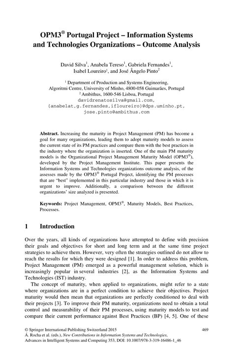 Pdf Opm3® Portugal Project Information Systems And Technologies