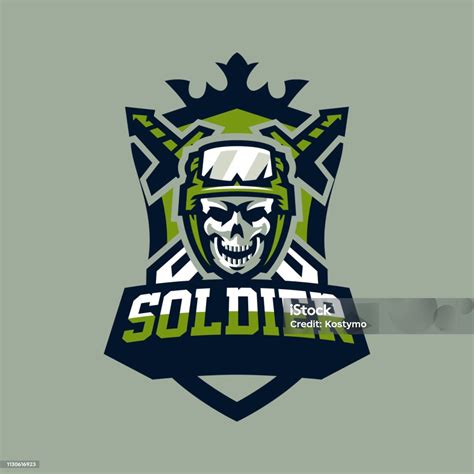 엠 블 럼 배지 Icontype 군 두개골 전술 고글과 칼으로 헬멧 군인 무기 전사 방패 레터링 벡터 일러스트 레이 션 개성
