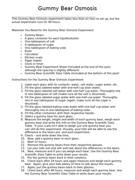 Gummy Bear Osmosis Experiment Guide Pdf Water