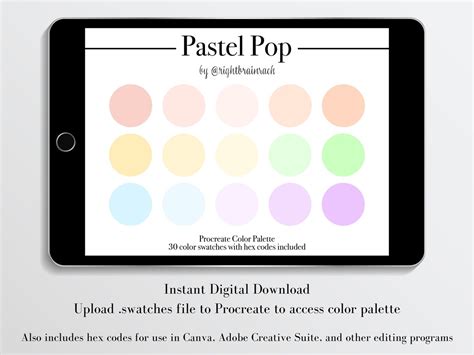 Pastel Pop Procreate Color Palette 30 Color Swatches Light Subtle