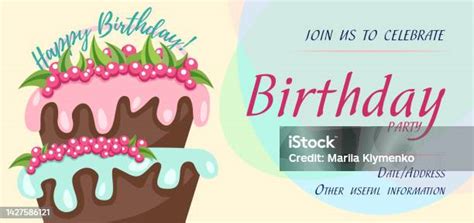 베리 케이크 전단지 생일 초대장 벡터 일러스트 레이 션 또는 엽서 귀여운에 대한 스톡 벡터 아트 및 기타 이미지 귀여운 낮