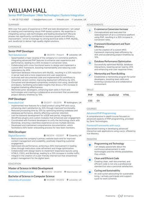 Php Developer Cv Examples And Guide For 2025