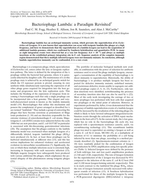 Pdf Bacteriophage Lambda A Paradigm Revisited