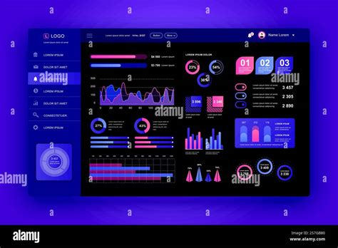Dashboard UI Admin Panel Vector Design Template With Infographic