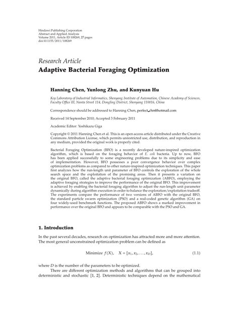 Pdf Adaptive Bacterial Foraging Optimization