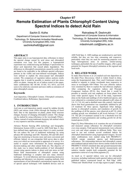 pdf remote estimation of plants chlorophyll content using spectral