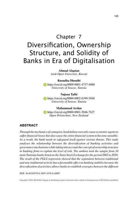 Pdf Diversification Ownership Structure And Solidity Of Banks In Era Of Digitalisation