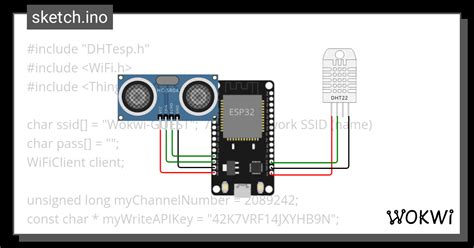dht and ultrasonic sensor - Wokwi ESP32, STM32, Arduino Simulator