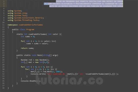 Funciones VisualStudio C Cuadrado De Elementos De Matriz Por Sumas Tutorias Co