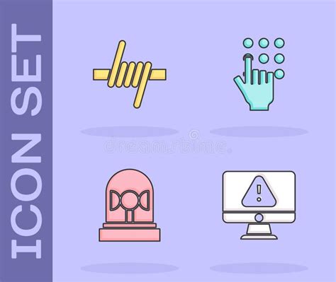 Set Monitor With Exclamation Mark Barbed Wire Flasher Siren And Password Protection Icon