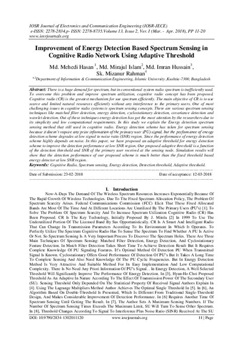 pdf improvement of energy detection based spectrum sensing in