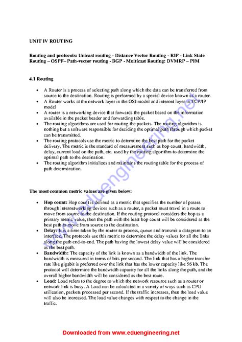 Cs3591 Cn Unit 4 Notes Unit Iv Routing Routing And Protocols Unicast