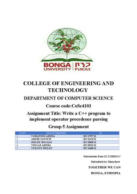 Compiler Design Assignment COLLEGE OF ENGINEERING AND TECHNOLOGY