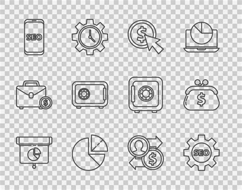 Set Line Graph Chart Diagram Infographic Seo Tag With Gear Wheel