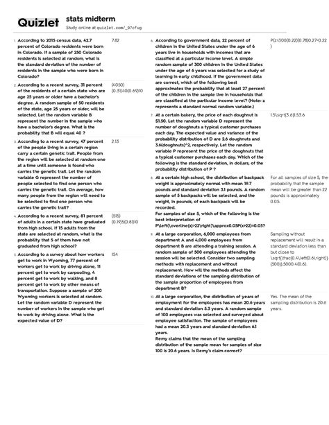 Midterm Study Guide Stats Introductory Class 1 To 2015 Census Data 42 Percent Of Colorado