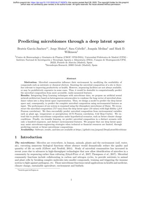 Pdf Predicting Microbiomes Through A Deep Latent Space