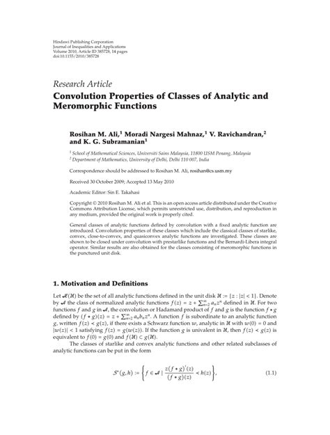 Pdf Convolution Properties Of Classes Of Analytic And Meromorphic