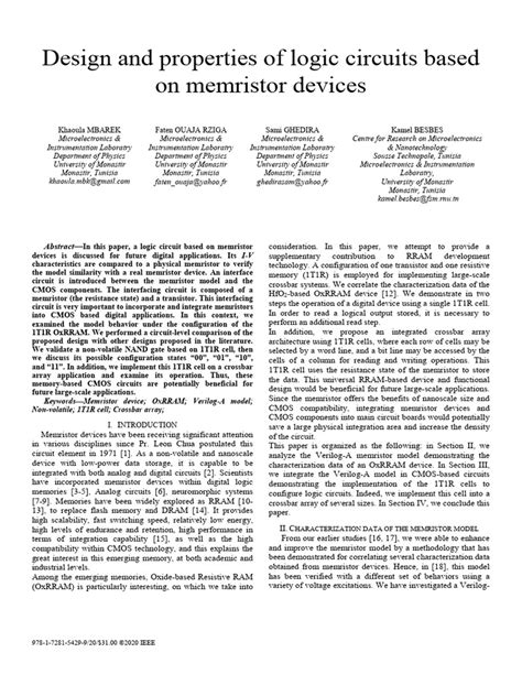 Design And Properties Of Logic Circuits Based On Memristor Devices Pdf