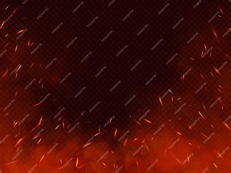 불타는 입자와 연기의 투명 한 배경 벡터 일러스트 레이 션에 현실적인 화재 불꽃 프리미엄 벡터