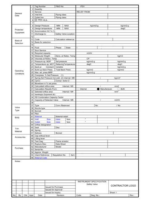 Api Psv Sizing Spreadsheet In Typical Safety Relief Valve Datasheet Enggcyclopedia Db