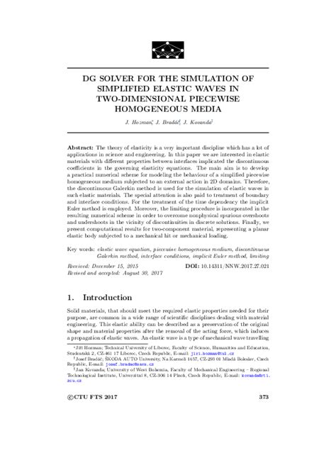 Pdf Dg Solver For The Simulation Of Simplified Elastic Waves In Two