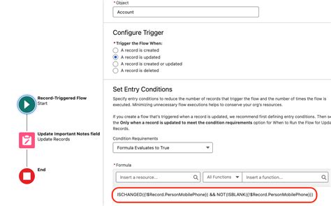 Visual Workflow Formula To Check If Field Value Is Changed And Not Null In Flow Salesforce