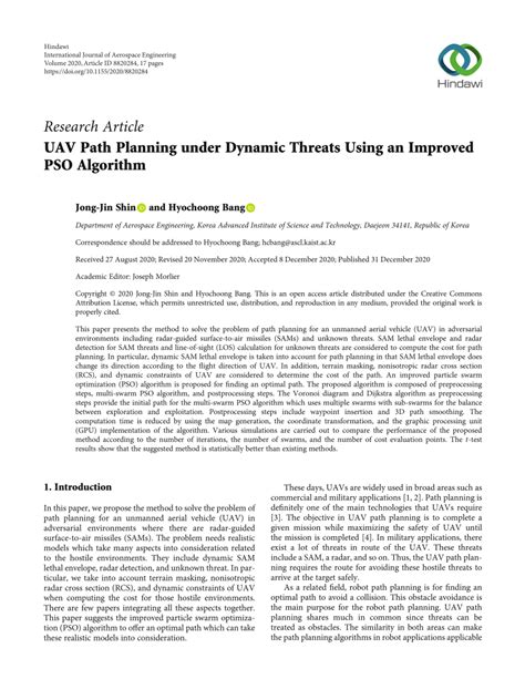 Pdf Uav Path Planning Under Dynamic Threats Using An Improved Pso