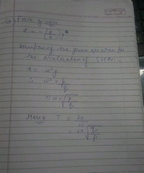 UR A The Relation Between The Acceleration A And Displacement Y Of A Particle Executing SHM Is
