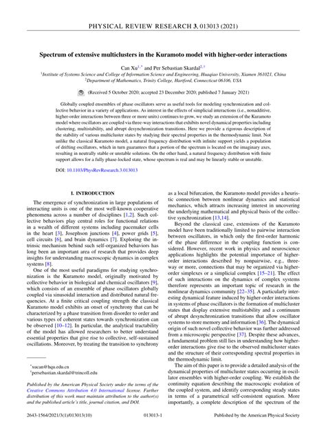 Pdf Spectrum Of Extensive Multiclusters In The Kuramoto Model With Higher Order Interactions