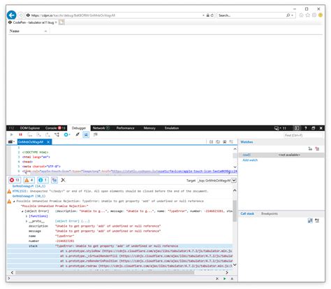 Tabulator 472 With Ie11 Second Time `setdata` Throw Error · Issue