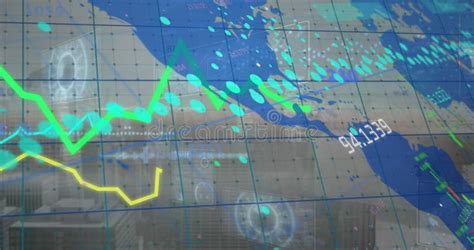 Image Of Data Processing And World Map Over Cityscape Stock Image Image Of Database Digital