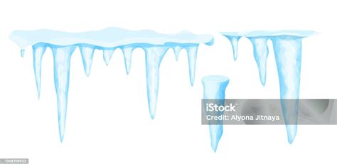 눈 겨울 장식 흰색 배경에 고립 된 만화 타일에 얼어 붙은 물로 고드름을 설정합니다 고드름에 대한 스톡 벡터 아트 및 기타 이미지 고드름 1월 2월 Istock