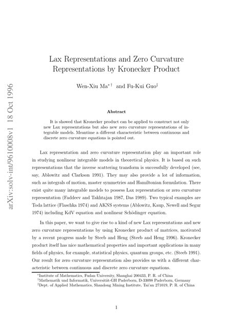 Pdf Lax Representations And Zero Curvature Representations By