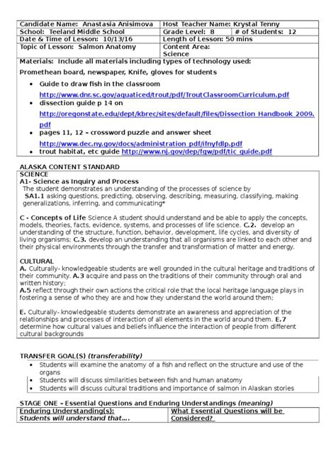 Ed688science Lesson Trout Dissection Pdf Educational Assessment