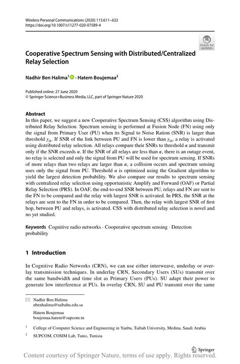 cooperative spectrum sensing with distributed centralized relay