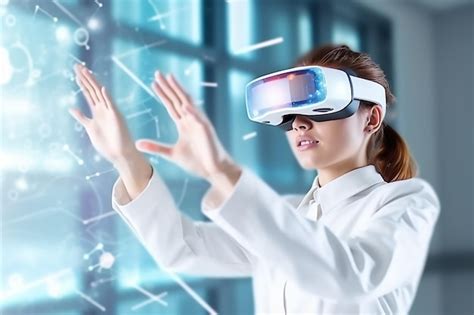 Premium Ai Image Women Wearing Virtual Reality Headset Pointing Hand