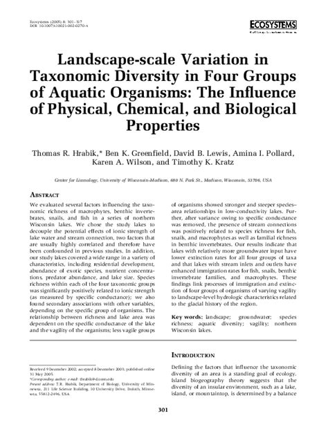 Pdf Landscape Scale Variation In Taxonomic Diversity In Four Groups