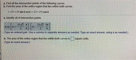 Solved A Find All The Intersection Points Of The Following Chegg