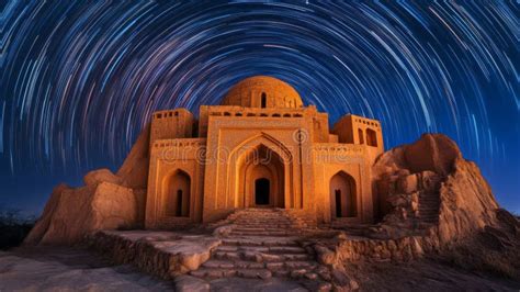 Ancient Desert Architecture Under A Starry Night Sky Stock Illustration Illustration Of Sand